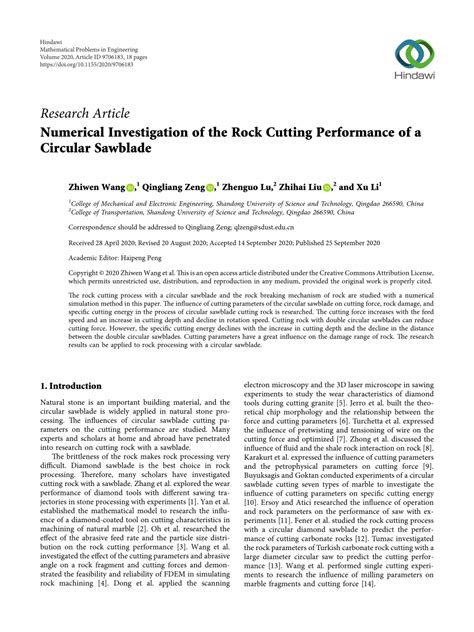 Pdf Numerical Investigation Of The Rock Cutting Performance Of A Circular Sawblade