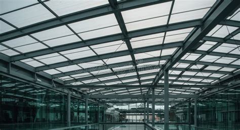Modern Architectural Glass Ceiling Structure In Industrial Interior