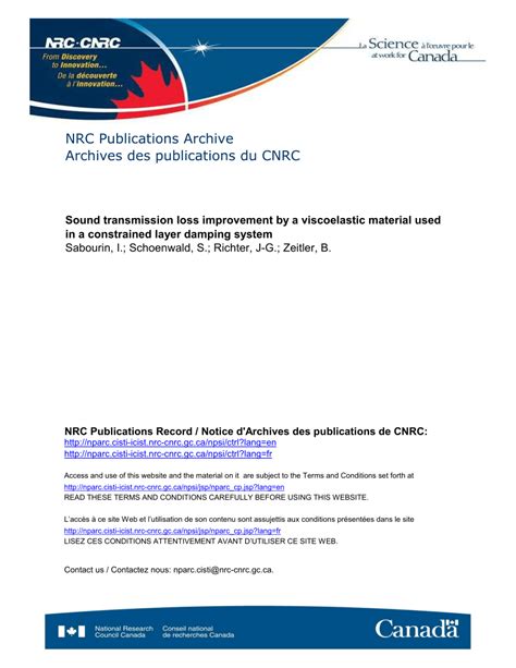 Pdf Sound Transmission Loss Improvement By A Viscoelastic Material Used In A Constrained Layer
