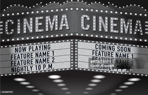 Retro Cinema Movie Theatre Entrance Signage Design Lots Of Lights Grain
