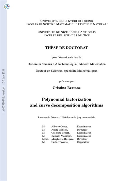 Algorithmes De Factorisation De Polynome Pdf Factorization Mathematical Analysis
