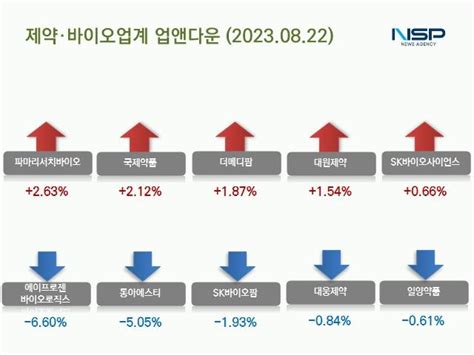업앤다운 제약주 하락에이프로젠바이오로직스·대웅제약↓ Nsp통신