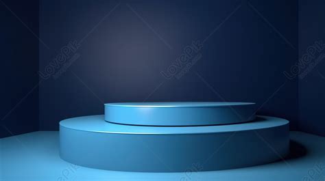 매혹적인 파란색 배경에 대비한 연단 디자인 세트의 화려한 3d 렌더링 3d 배경 화려 배경 연단 배경 이미지 Hd 3d 화려 연단 배경 사진 무료 다운로드