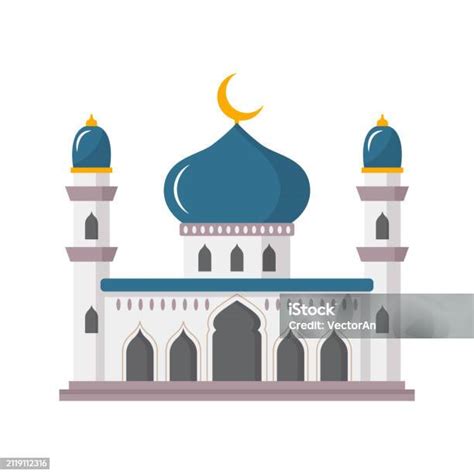 벡터 만화 평면 이슬람 사원 라마단 무슬림 아이콘 고립된 통하고 있는 백색 배경 첨탑이 있는 아라비아 모스크 건물 이드 알피트르 그림 0명에 대한 스톡 벡터 아트 및 기타
