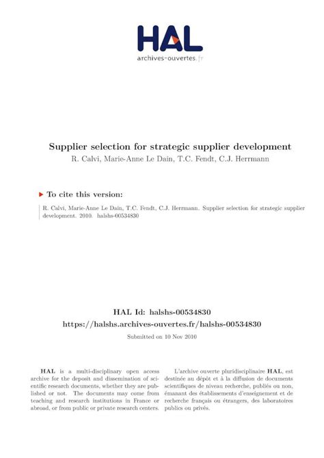 Pdf Supplier Selection For Strategic Supplier Development
