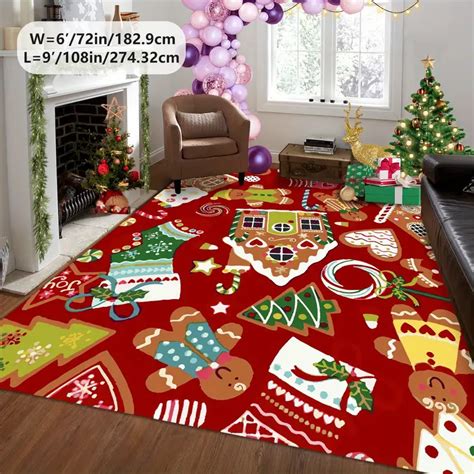 줄리다 크리스마스 진저브레드 맨 패턴 에리어 러그 기계 세척 가능 미끄럼 방지 낮은 털 폴리에스터 섬유 실내 Temu Republic Of Korea