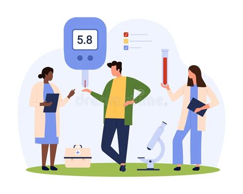 Hypoglycemia And Hyperglycemia Control In Diabetes By Tiny People With Glucometer Stock