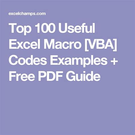 Top 100 Useful Excel Macro Vba Codes Examples Free Pdf Guide Excel Macros Excel Tutorials