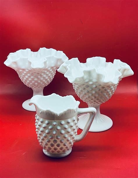 Vintage Fenton Milk Glass Hobnail Pedestal Fruit Candy Bowl Pedestal