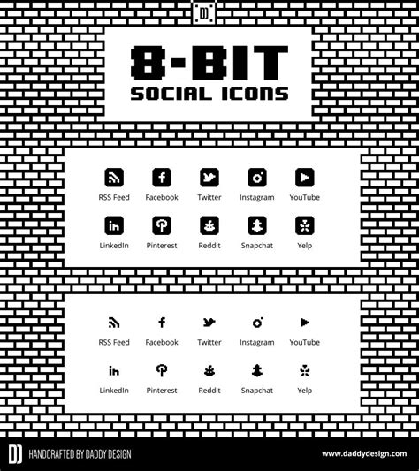 8 Bit Vector Social Icon Pack Daddy Design