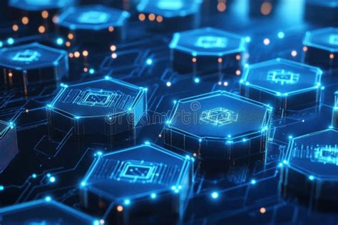 High Tech Blockchain Concept In Layered Paper Cut Style With Glowing Blue Nodes And