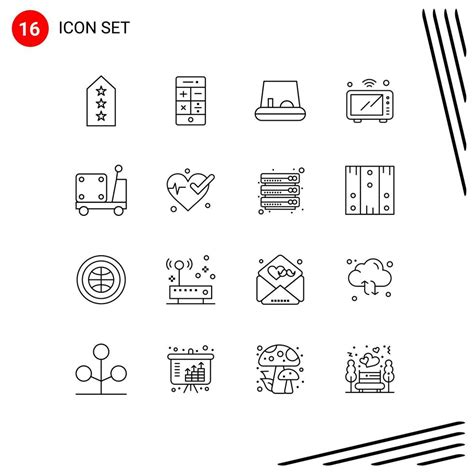 User Interface Pack Of 16 Basic Outlines Of Logistic Wifi Technology Oven Iot Editable Vector