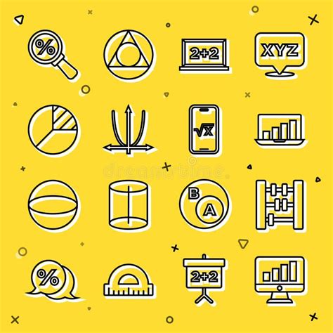 Set Line Computer Monitor With Graph Chart Abacus Laptop Chalkboard Graph Schedule Diagram