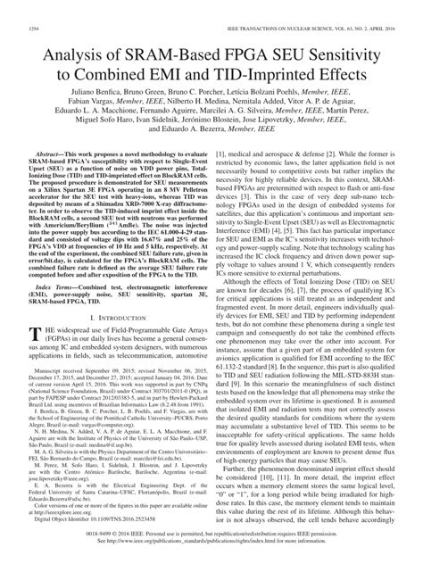 Pdf Analysis Of Sram Based Fpga Seu Sensitivity To Combined Emi And