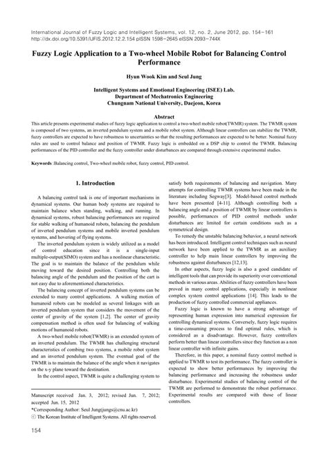Pdf Fuzzy Logic Application To A Two Wheel Mobile Robot For Balancing