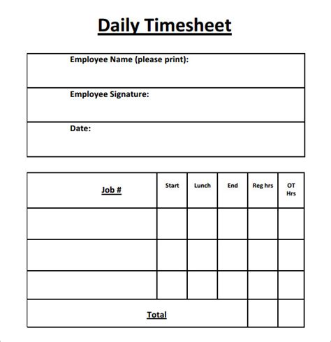Timesheet Template Pdf Printable