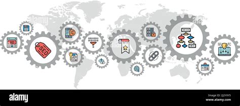 Seo Banner With Colored Web Icons Bookmark Hosting Hyperlink Advertisement Data Transfer