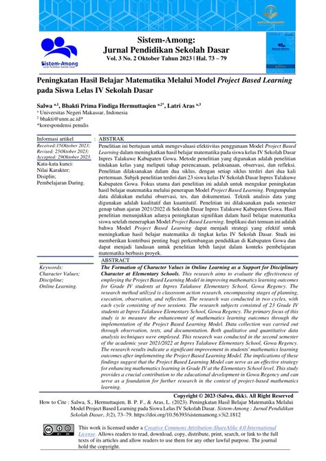 Pdf Peningkatan Hasil Belajar Matematika Melalui Model Project Based Learning Pada Siswa Lelas