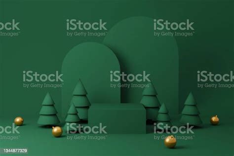 녹색과 금색 플랫폼크리스마스 인테리어 디스플레이 제품 스탠드 연단 제품 모형을위한 받침대 3d 렌더링 그림 크리스마스에 대한