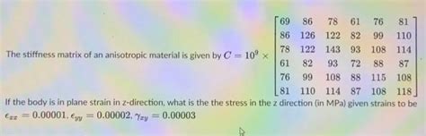Solved The Stiffness Matrix Of An Anisotropic Material Is Chegg Com