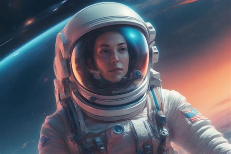 Premium Photo Full Shot Female Astronaut Wearing Spacesuit