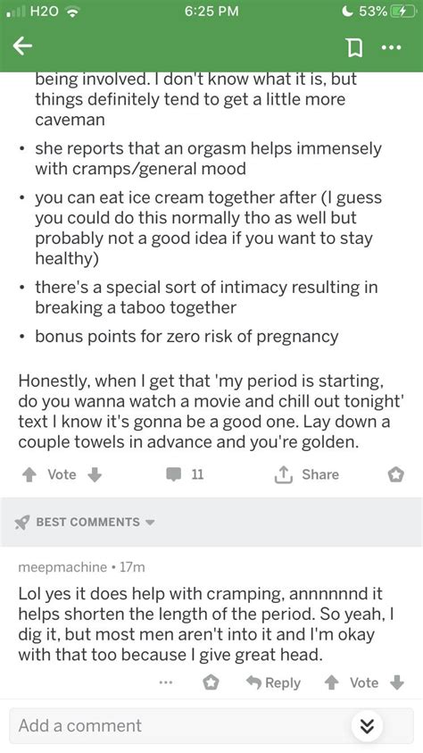 The Topic Was Period Sex Is Better Than Regular Sex What Is The Top Commenter Trying To Do Is