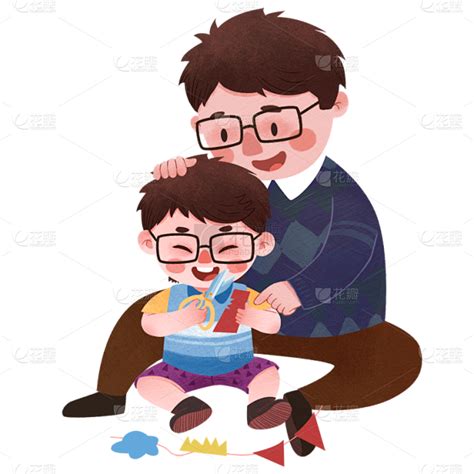 手绘父亲节父亲儿子玩耍节日元素