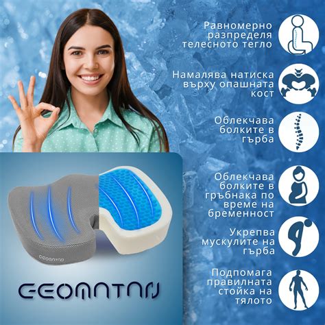 Ортопедична възглавница за седалка Geomatan Гел и мемори пяна 45x35x7 см До 120 кг За офис