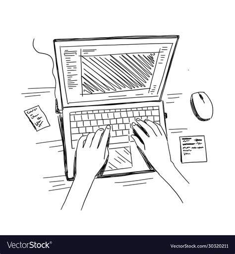 Hands And Laptop Keyboard Typing Top View Work Vector Image