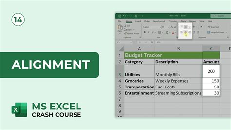 Text Alignment Ms Excel Crash Course 14 Youtube