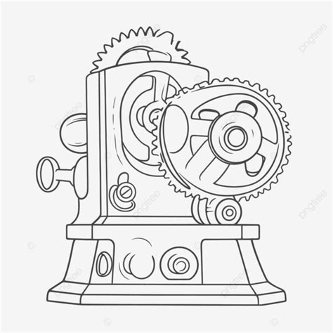 기어 트레인 머신 색칠 페이지 스케치의 아웃라인 드로잉 벡터 간단한 기계 도면 간단한 기계 개요 간단한 기계 스케치 Png 일러스트 및 벡터 에 대한 무료 다운로드