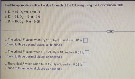 Solved Find The Appropriate Critical F Value For Each Of The Chegg
