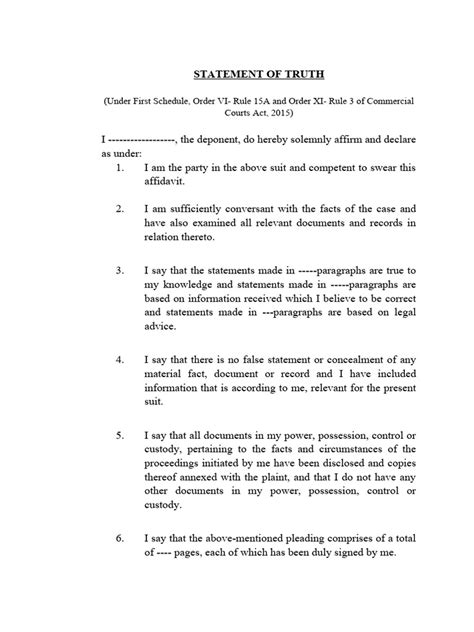 Format Statement Of Truth Download Free Pdf Lawsuit Affidavit