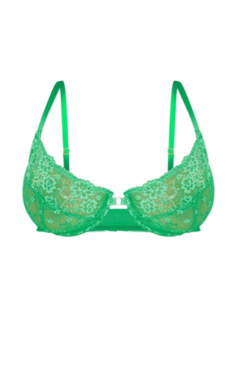 Green Floral Lace Underwired Cup Dd Bra Lingerie And Nightwear Prettylittlething