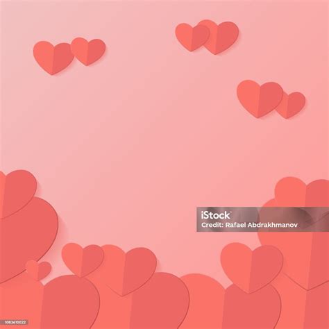 해피 발렌타인 타이 포 그래피 벡터 일러스트 레이 션 디자인 종이 잘라 레드 심장 모양 종이 접기 뜨거운 공기 풍선 하늘