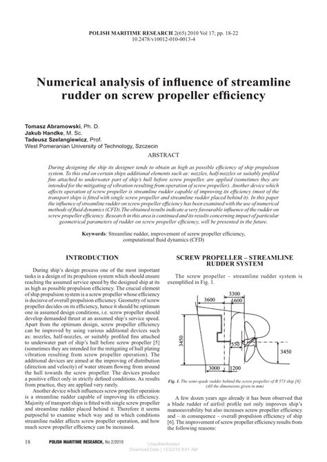 Pdf Numerical Analysis Of Influence Of Streamline Rudder On Screw Propeller Efficiency