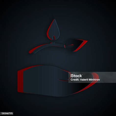 검은 색 배경에 고립 된 환경 보호 아이콘의 손에 종이 컷 잎 종묘와 묘목 묘목을 심는다 생태 개념 종이 아트 스타일 벡터 3차원 형태에 대한 스톡 벡터 아트 및 기타