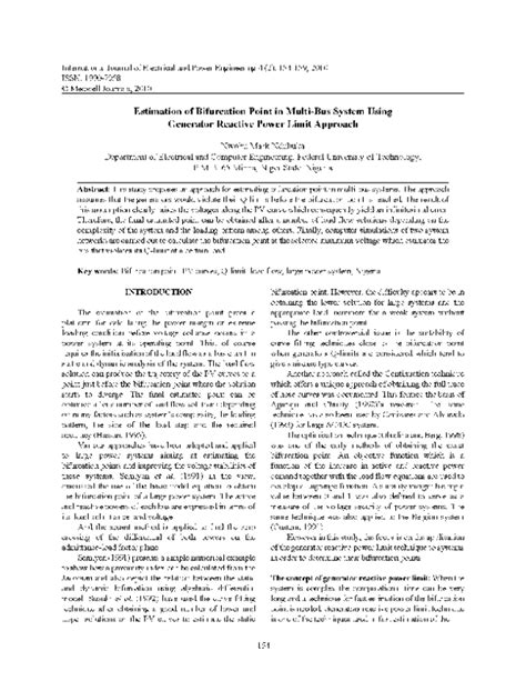Pdf Estimation Of Bifurcation Point In Multi Bus System Using Generator Reactive Power Limit