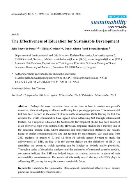 Pdf The Effectiveness Of Education For Sustainable Development