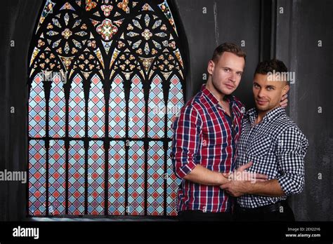 Young Happy Gay Couple Getting Married In Church Love And Romance