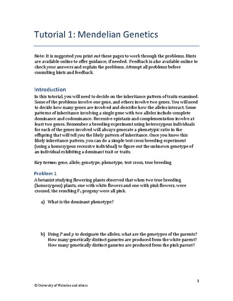 Tutorial 1 Questions Warning Tt Undefined Function 32 1 Tutorial 1 Mendelian Genetics Note