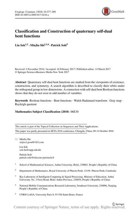 Classification And Construction Of Quaternary Self Dual Bent Functions