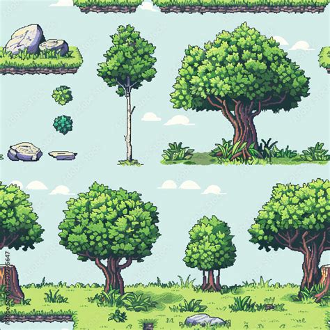 16 Bit Pixel Art Grass Tileset Sprite Sprite Sheetgenerative Ai Stock Illustration Adobe Stock