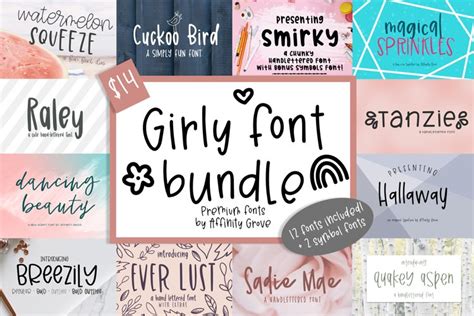 Girly Font Bundle 12 Adorable Girly Fonts 847272