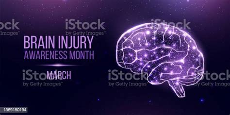 빛나는 낮은 폴리 뇌와 뇌 손상 인식 월 개념 와이어 프레임 낮은 폴리 스타일 짙은 파란색 배경에 추상 현대 3d 벡터 그림 뇌에 대한 스톡 벡터 아트 및 기타 이미지