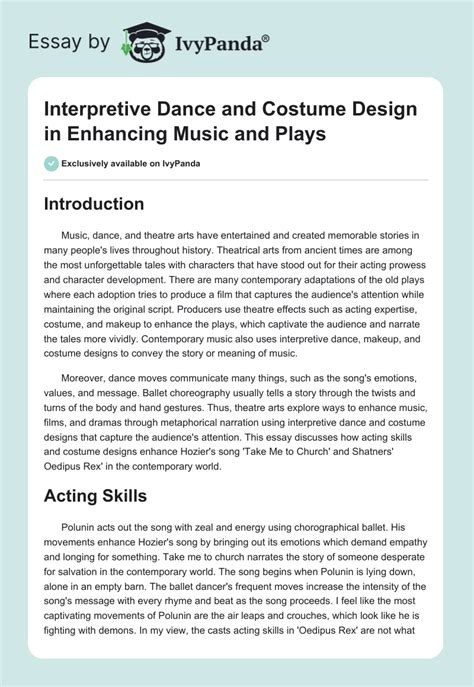 Interpretive Dance And Costume Design In Enhancing Music And Plays