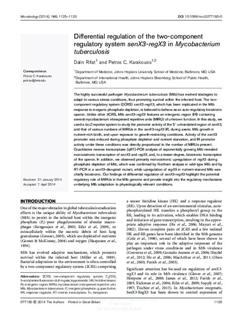 Pdf Differential Regulation Of The Two Component Regulatory System