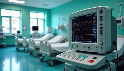 Hospital Icu Tech Devices Monitor Patient Vital Signs Ekg Monitor Displays Heart Rate Data