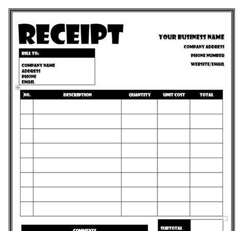 Receipt Template 2 Printable Editable Customizable Microsoft Word