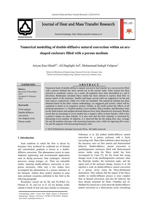 Pdf Numerical Modelling Of Double Diffusive Natural Convection Within An Arc Shaped Enclosure